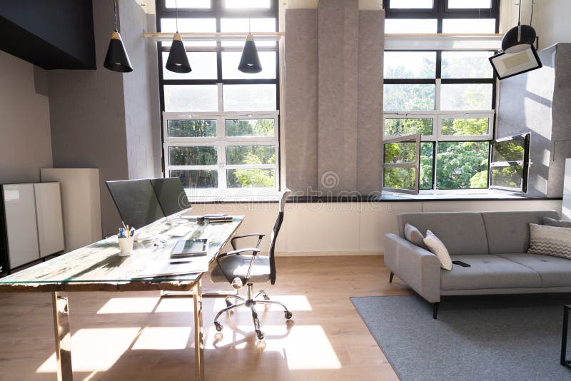 Work from Home Desk with Desktop Computer Stock Image - Image of folder ...