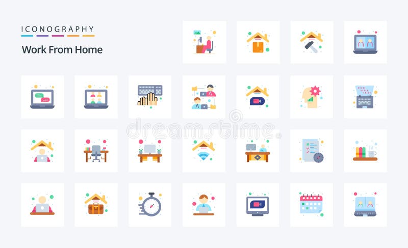 25 Work from Home Flat Color Icon Pack Stock Vector - Illustration of ...