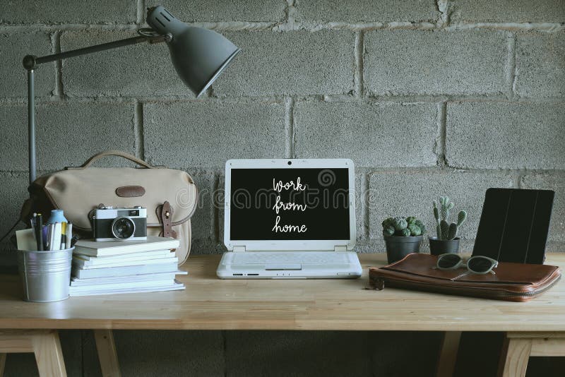 Work from Home Hand Lettering on Computer Screen and Accessories Stock ...