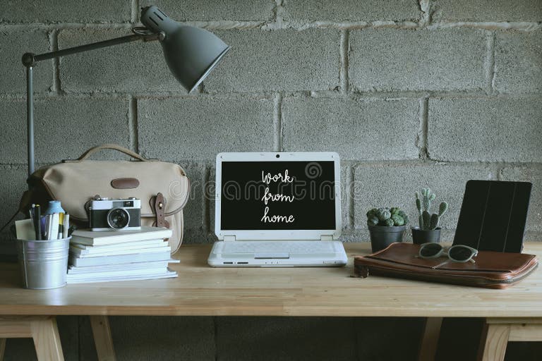 Work from Home Hand Lettering on Computer Screen and Accessories Stock ...