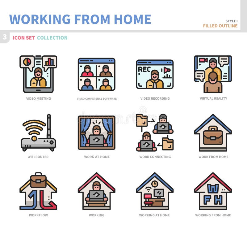 Work from home icon set stock vector. Illustration of presentation ...