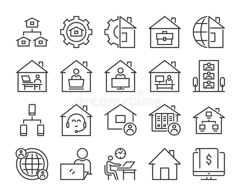 Work at Home Icons. Work from Home Line Icon Set. Vector Illustration ...