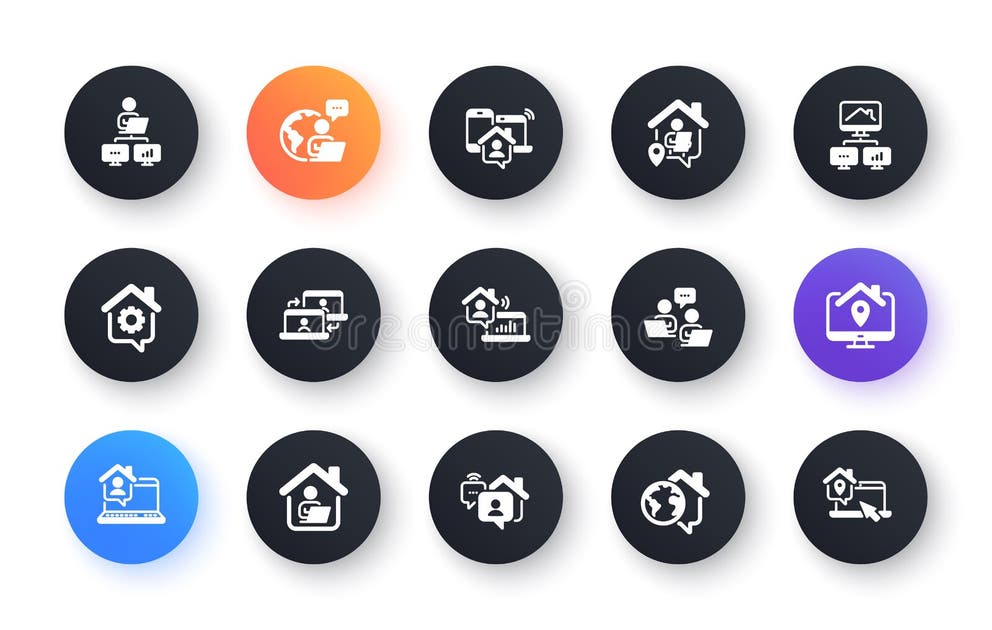 Work at Home Icons. Remote Worker, Freelance Job, Office Employee. Stay ...