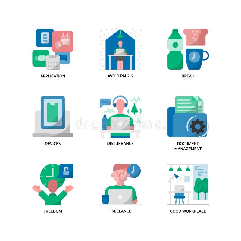 Work from home icons set stock vector. Illustration of home - 205782230