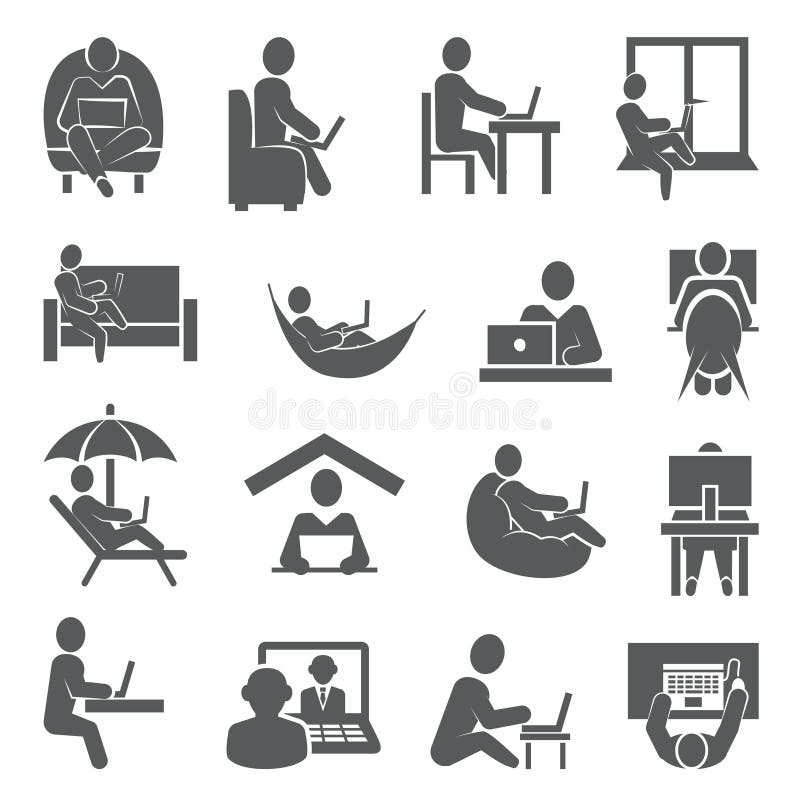Work from Home Icons on White Background Stock Vector - Illustration of ...