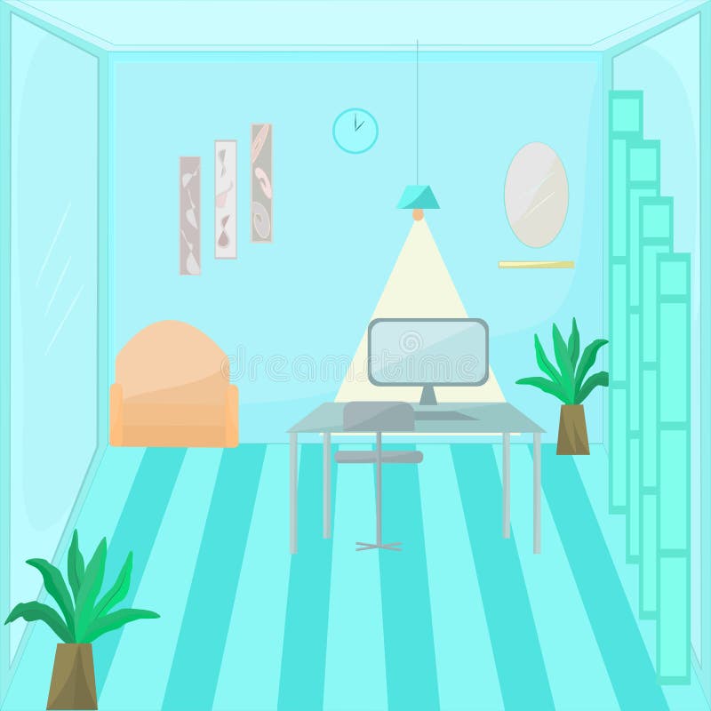 Work from Home. Interior Working Room with Abstract Background Vector ...