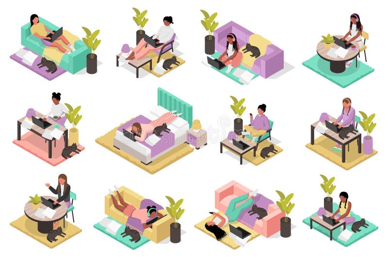 Work Home Isometric People stock vector. Illustration of pack - 332803451