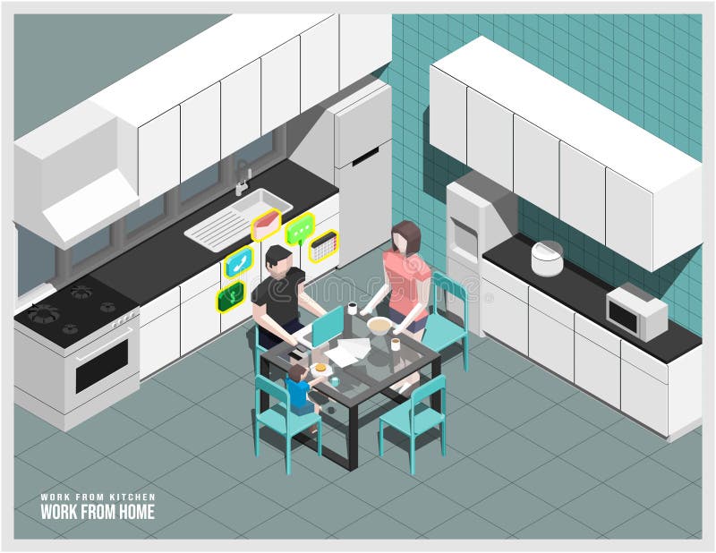 Work from Home Kitchen - Elevation Version Stock Vector - Illustration ...