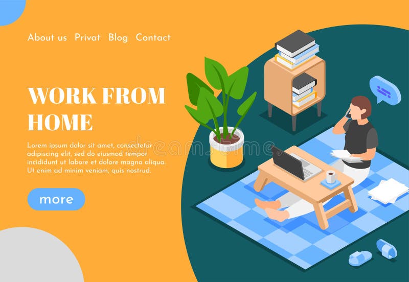 Work from Home Landing Page in Isometric View Stock Illustration ...