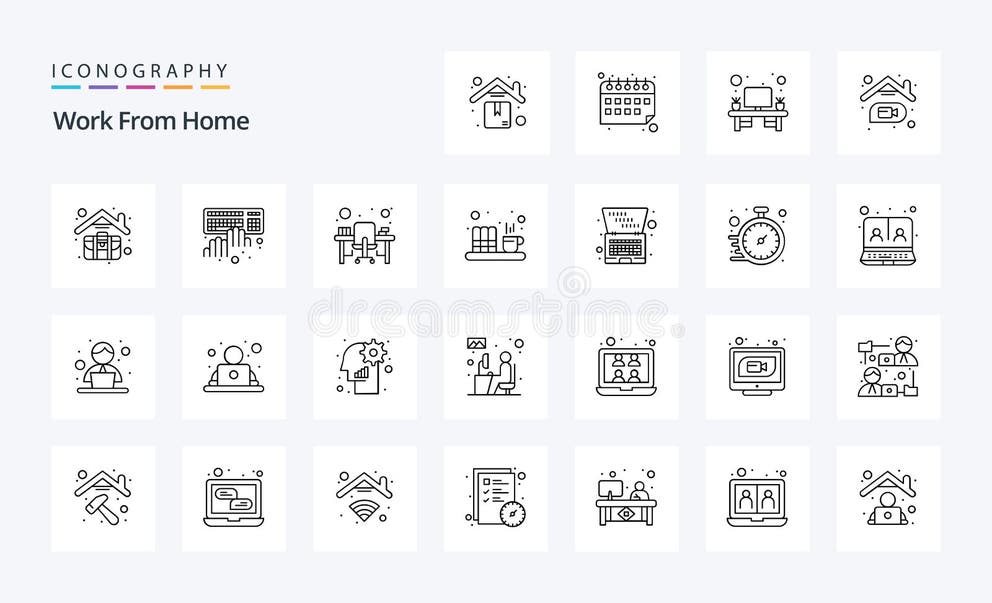 25 Work from Home Line Icon Pack Stock Vector - Illustration of monitor ...