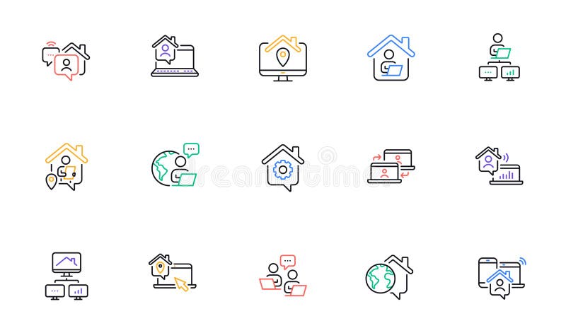 Work at Home Line Icons. Remote Worker, Freelance Job, Office Employee ...