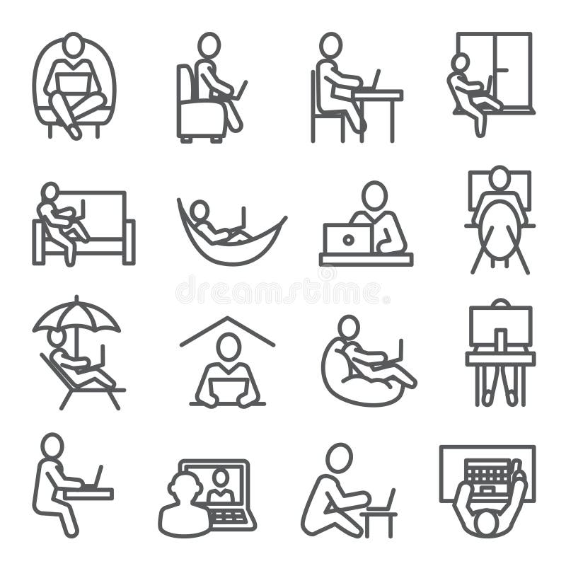 Work from Home Icons on White Background Stock Vector - Illustration of ...