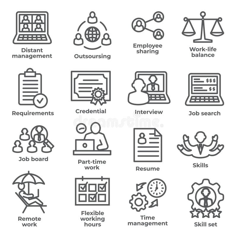 Work from Home Line Icons on White Background Stock Vector ...