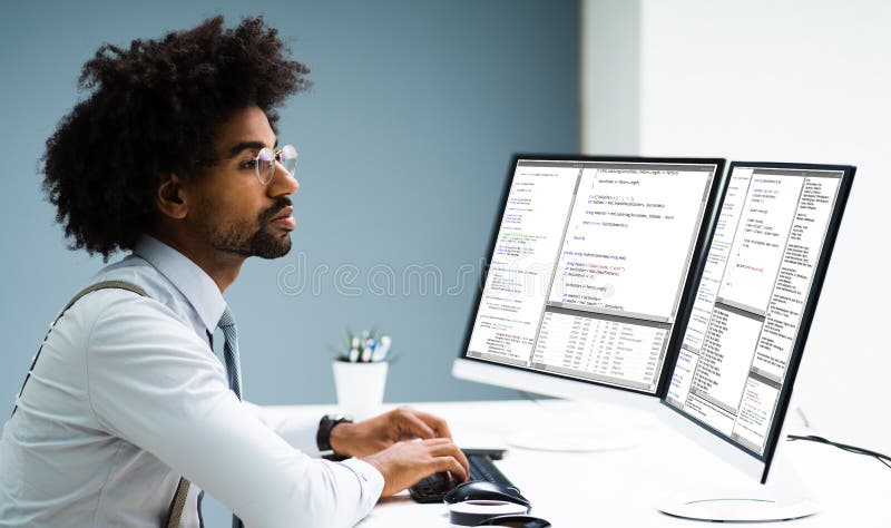 Work from Home on Multiple Computer Screen Stock Photo - Image of ...