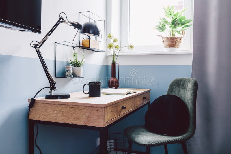 Work at Home Office, Modern Simple Desk Stock Image - Image of interior ...