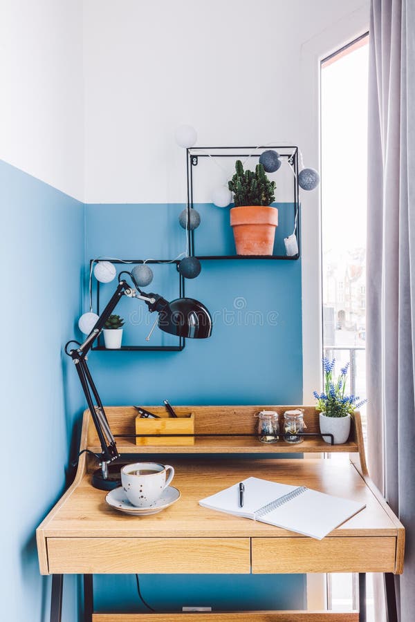 Work at Home Office, Modern Simple Desk Stock Image - Image of ...