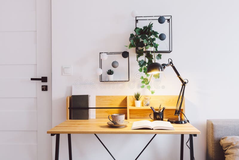 Work at Home Office, Modern Simple Desk Stock Image - Image of place ...