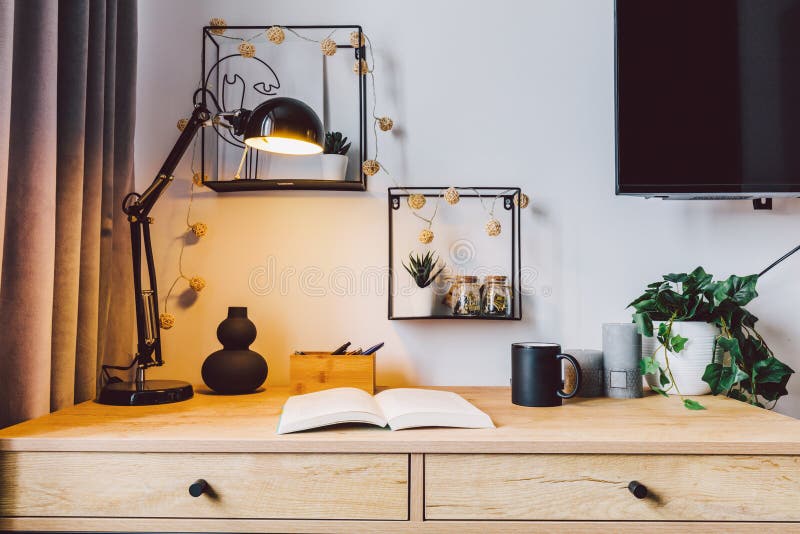 Work at Home Office, Modern Simple Desk Stock Photo - Image of ...