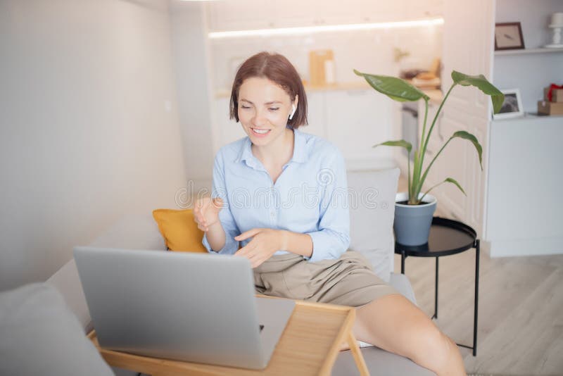 Work from Home Office, Technical Customer Support, Girl with Headphones ...