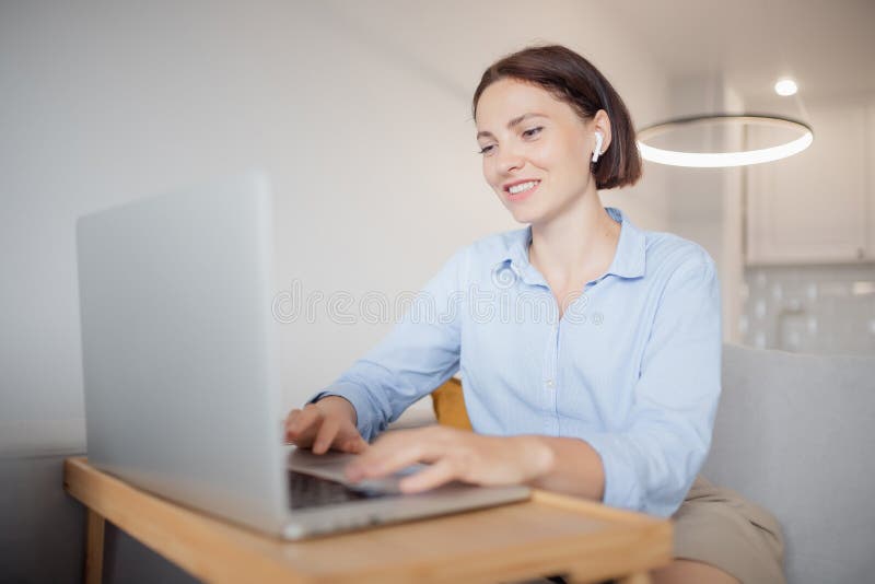 Work from Home Office, Technical Customer Support, Girl with Headphones ...