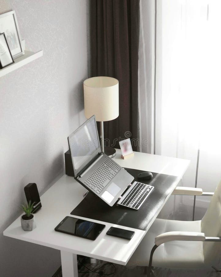 Work Home Place with Sit-stand Table. Remote Job in Cozy Place Stock ...