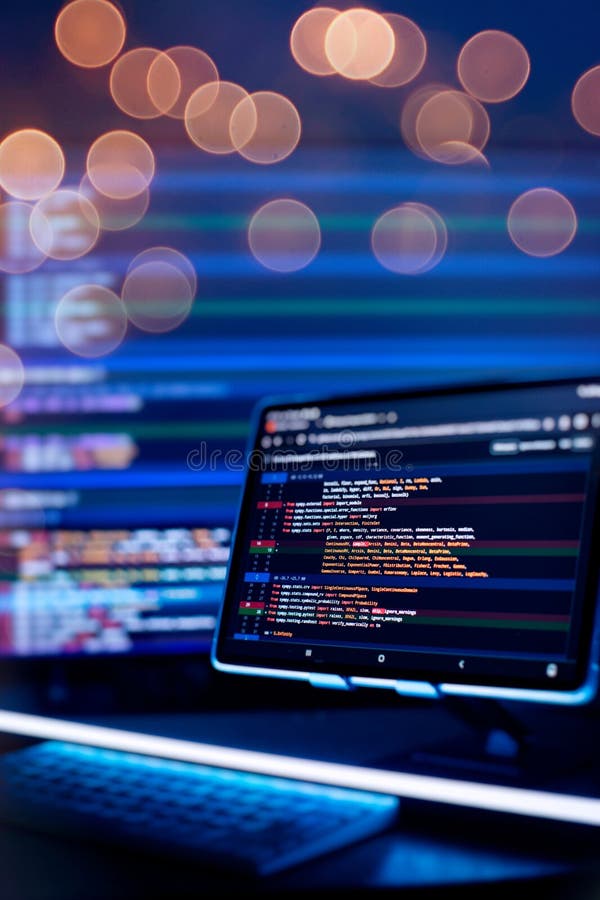 Work from Home. Programmer Coding Code on Notebook Screen at Home. Stock Image - Image of data ...