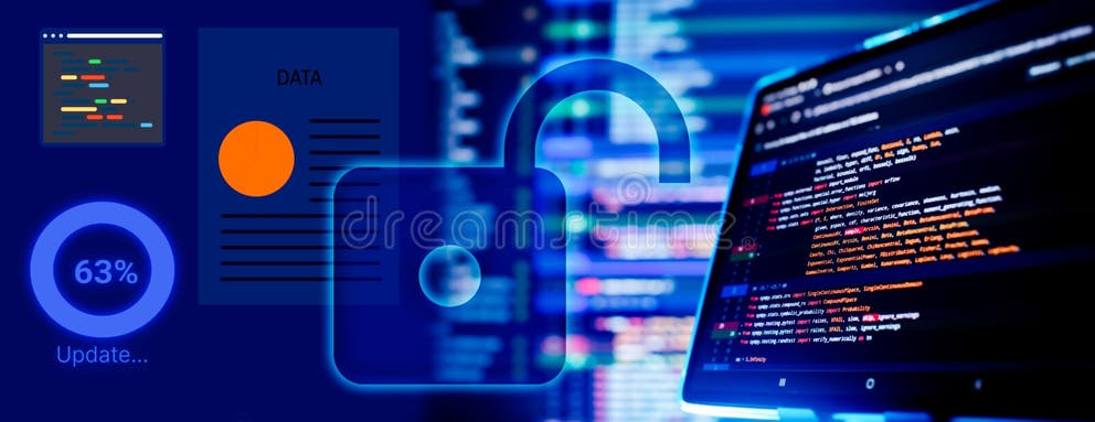 Work from Home. Programmer Coding Code on Notebook Screen at Home ...