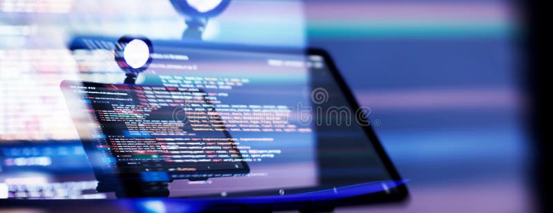 Work From Home Programmer Coding Code On Notebook Screen At Home