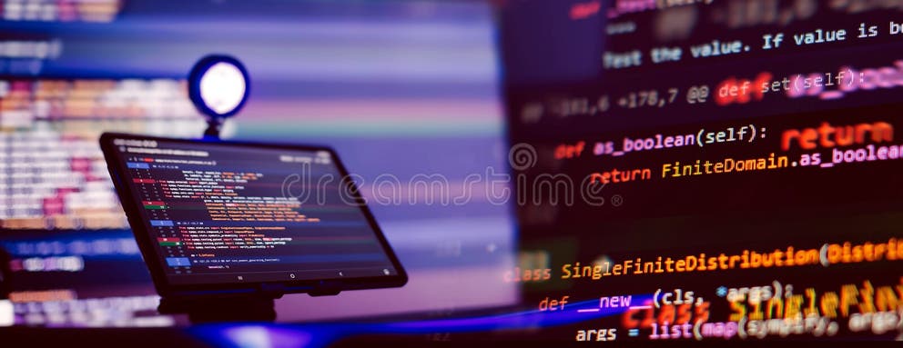 Work from Home. Programmer Coding Code on Notebook Screen at Home. Stock Photo - Image of ...