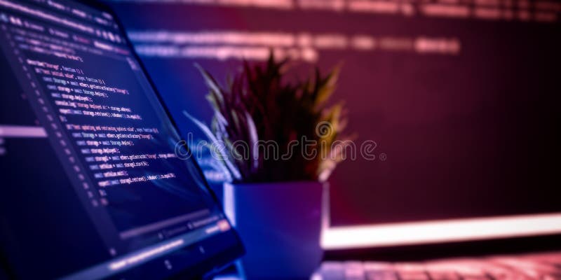Work From Home Programmer Coding Code On Notebook Screen At Home