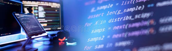 Work from Home. Programmer Coding Code on Notebook Screen at Home ...