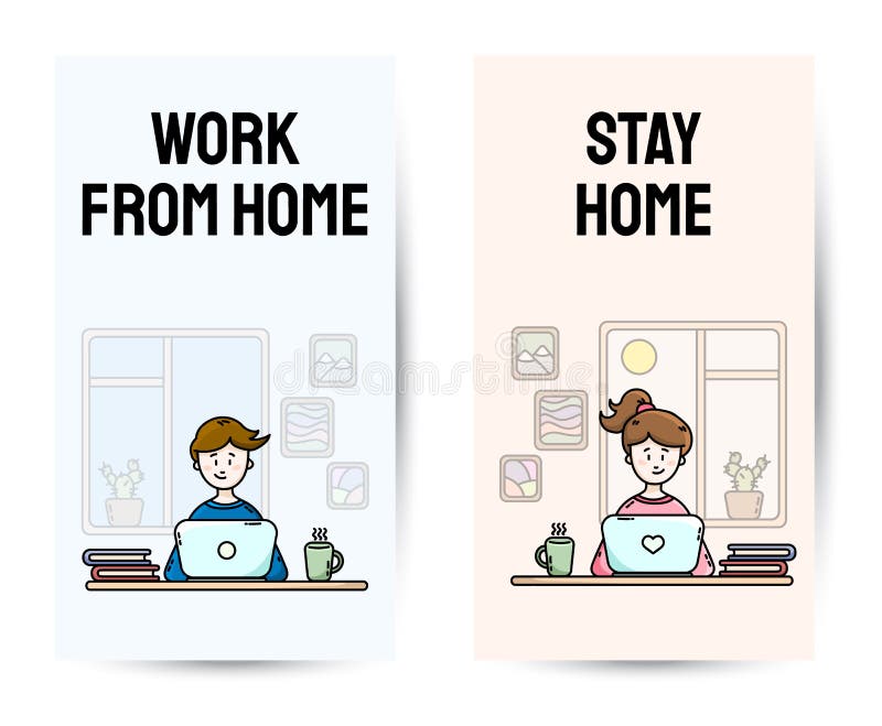 Work from Home Set of Motivational Vertical Banners. Practicing Self ...