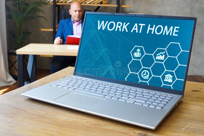 WORK at HOME Sign on the Computer Stock Photo - Image of employee ...