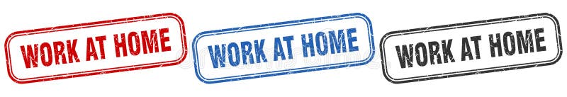 Work at Home Square Isolated Sign Set. Work at Home Stamp Stock Vector ...