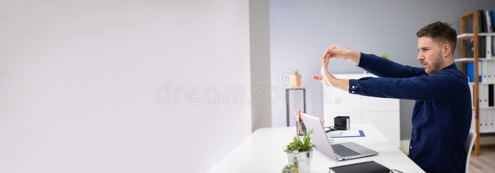 Stretch Exercise at Computer Desk Stock Image - Image of panoramic ...