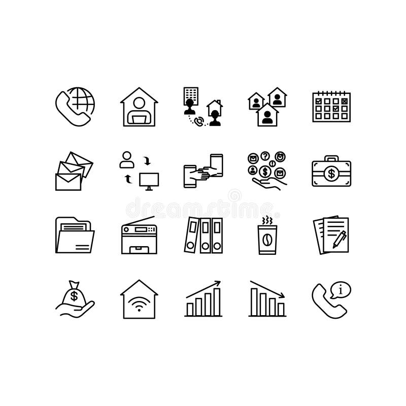 Work at Home, Teleworking Icon Set Stock Vector - Illustration of ...