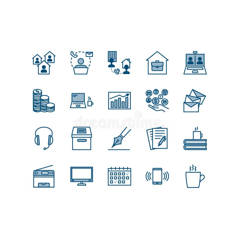 Work at Home, Teleworking Icon Set Stock Vector - Illustration of ...