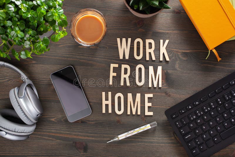 Work from Home Text Desk with Keyboard Computer Smartphone Notebook ...