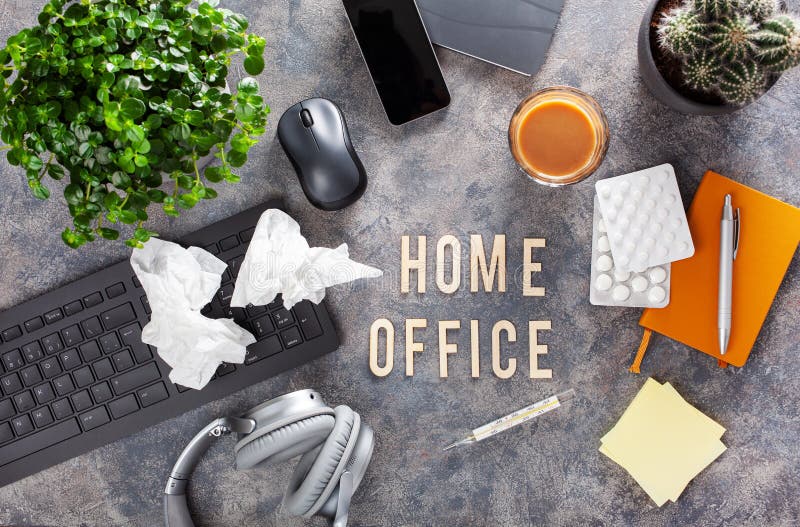 Work from Home Text Desk with Keyboard Computer Smartphone Notebook ...