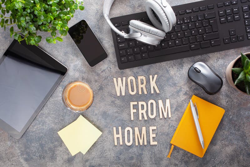 Work from Home Text Desk with Keyboard Computer Smartphone Notebook ...