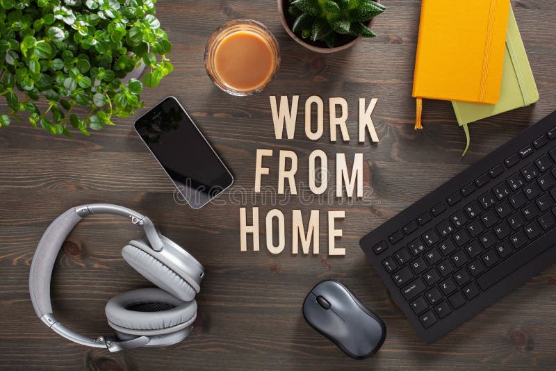 Work from Home Text Desk with Keyboard Computer Smartphone Notebook ...