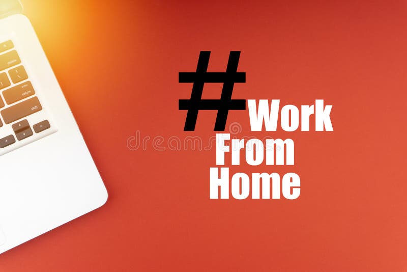 WORK from HOME Text with Laptop on Red Background Stock Photo - Image ...