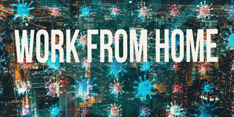 Work from Home Theme with Night Cityscape Stock Illustration ...