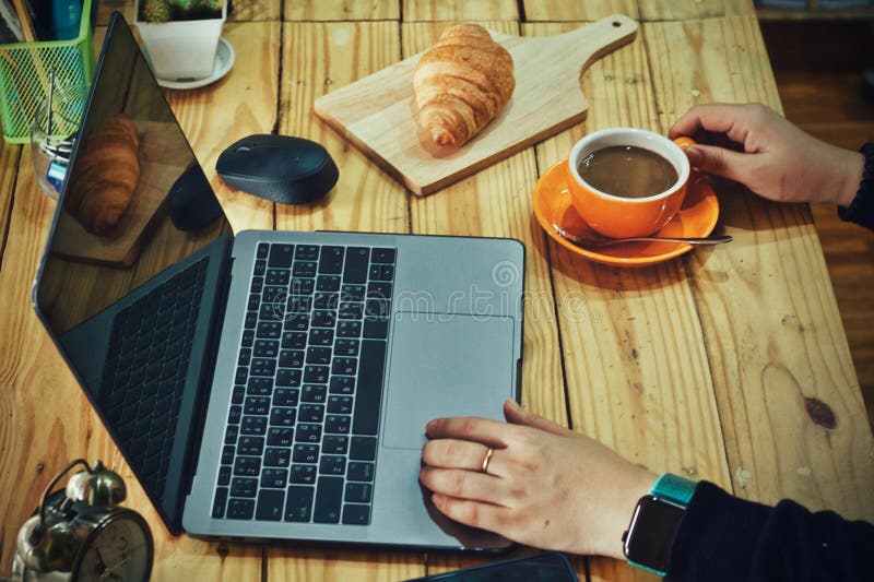 Work from home stock photo. Image of coffee, technology - 180500888