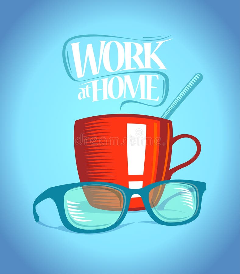 Work at Home Vector Banner with Mug of Coffee Stock Vector ...
