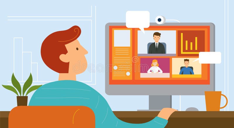 Working from Home, Video Conference Stock Vector - Illustration of ...