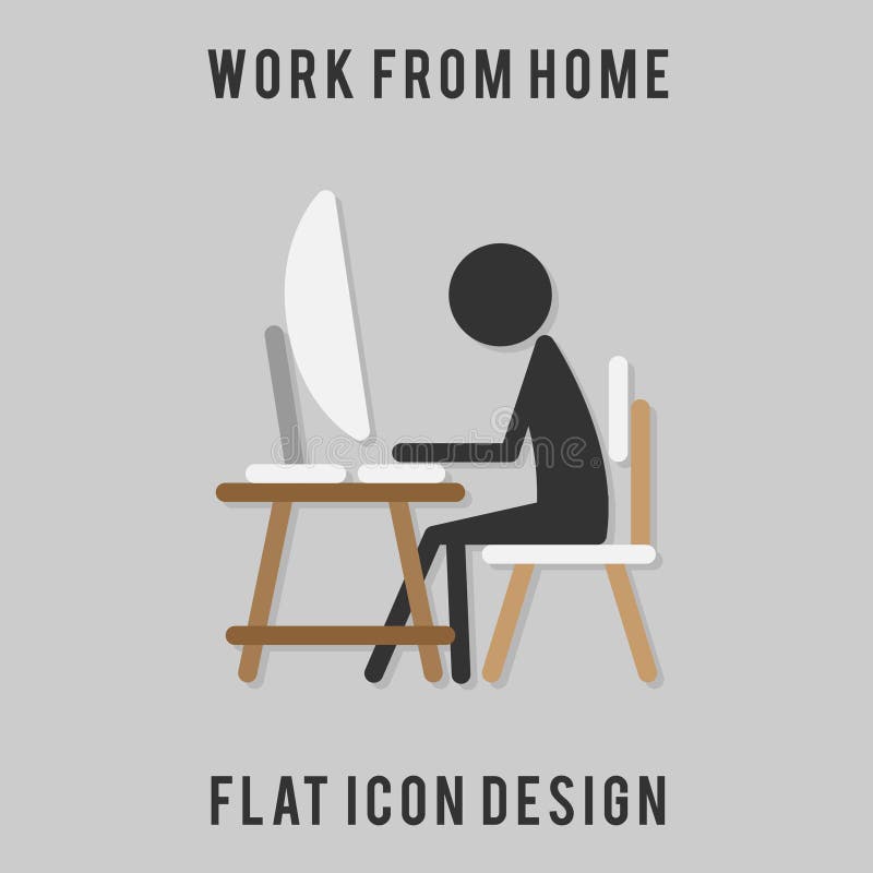 Work from Home Flat Design. Work Desktop Back View, Office Desk Table ...