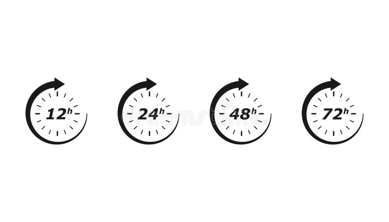 Work Hours with Round Arrow. 12, 24. 48 and 72 Hrs. Clock Time with ...