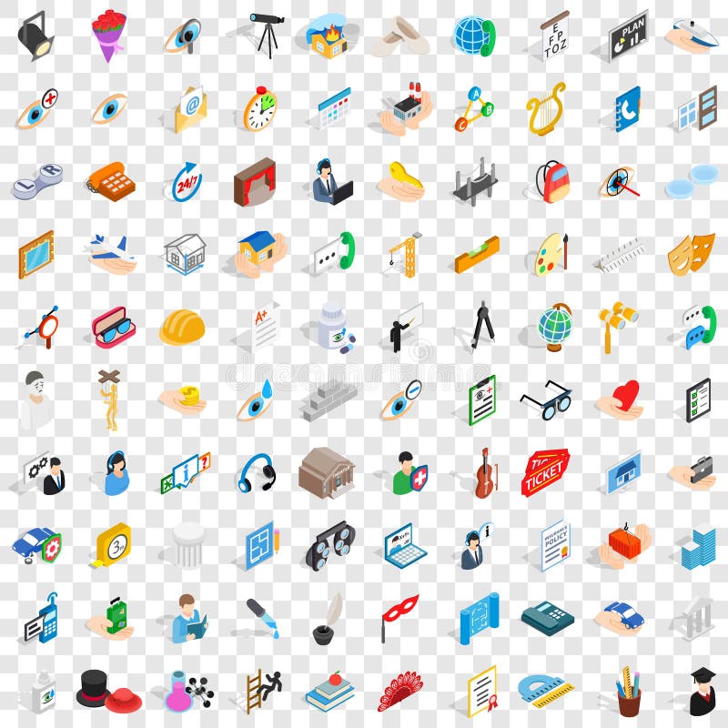 100 Work Icons Set, Isometric 3d Style Stock Vector - Illustration of ...