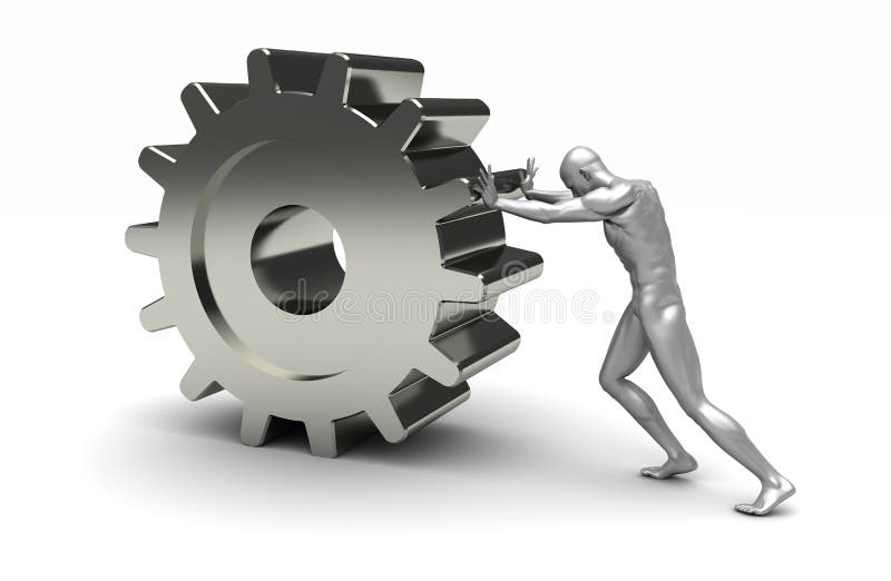 Industrial Worker Running Up a Gear Mechanism Stock Illustration ...